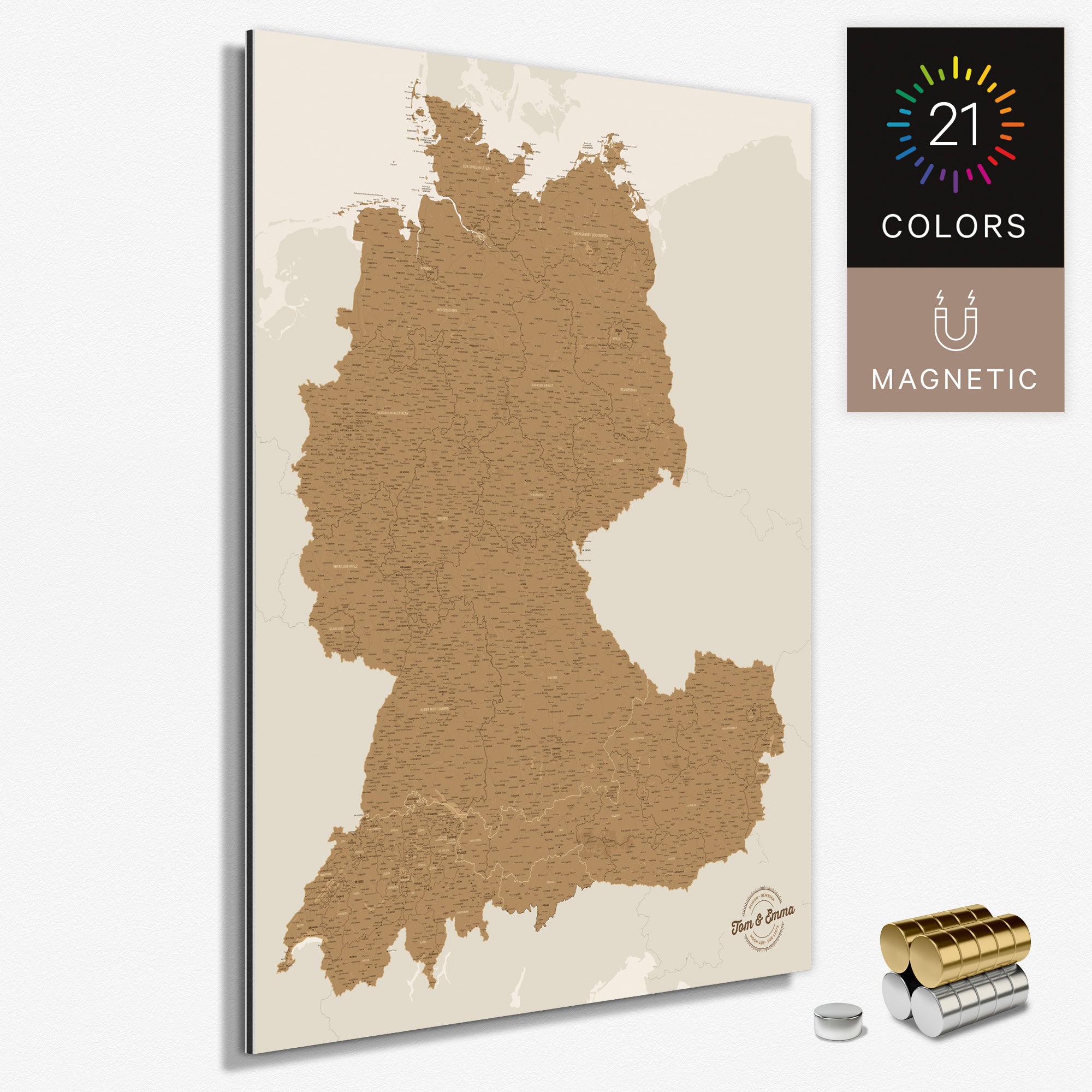Magnetic DACH Map TRAVEL® Magnetboard – 21 Colors – Breuers Weltkarten