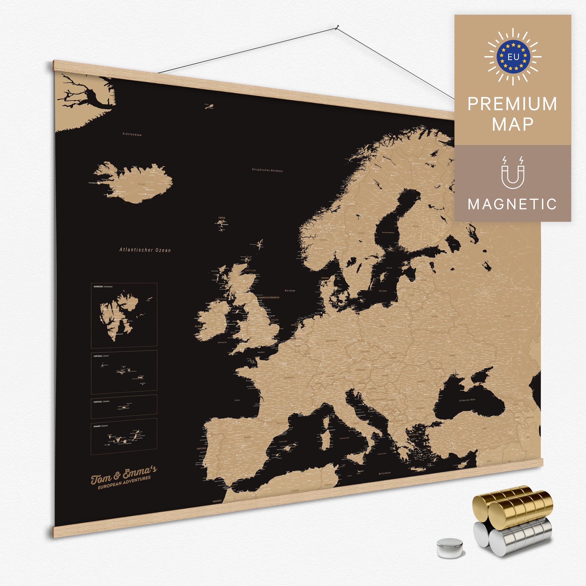 Europe Map TRAVEL® Magnetic Poster – Sonar Black – Breuers Weltkarten