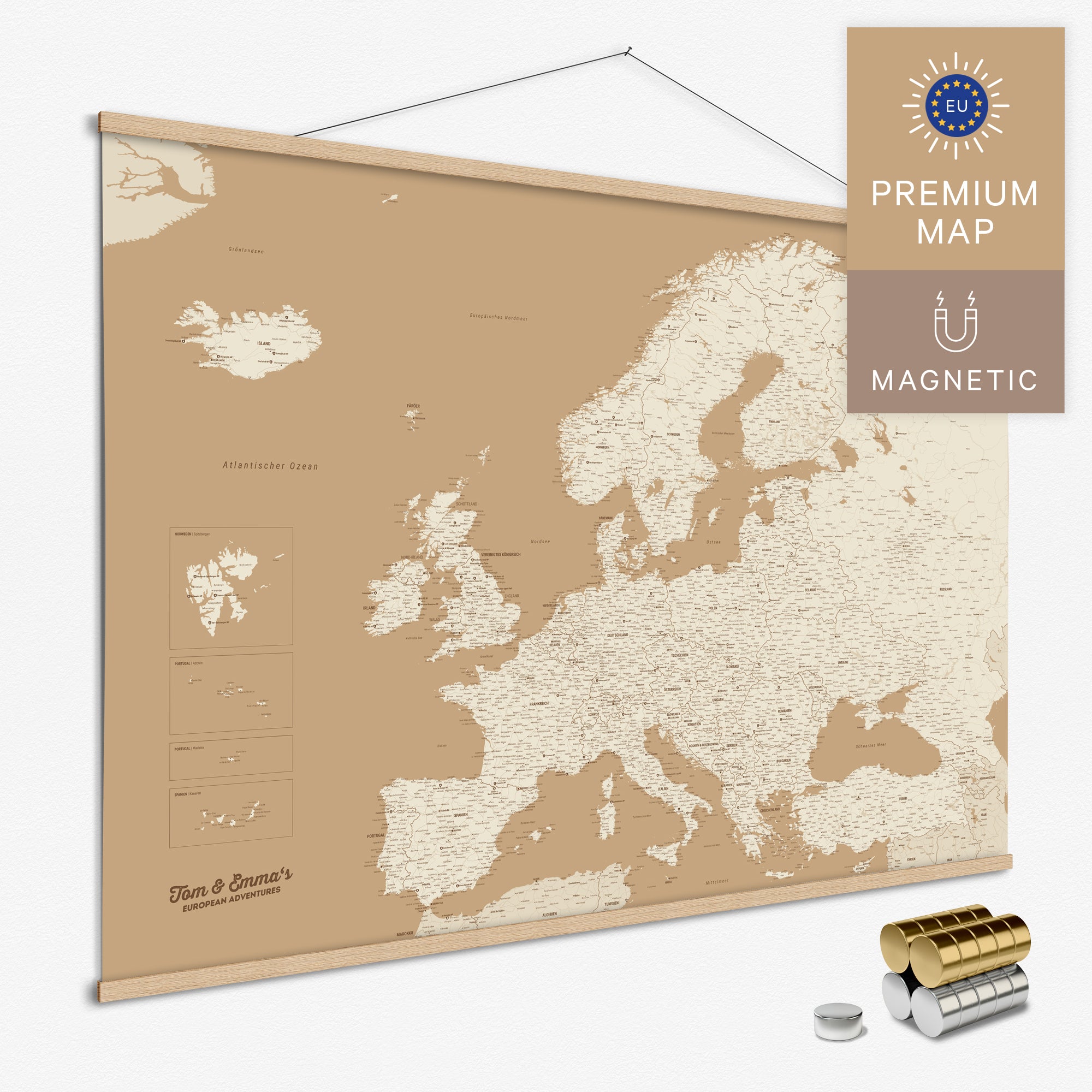 Europe Map TRAVEL® Magnetic Poster – Treasure Gold – Breuers Weltkarten