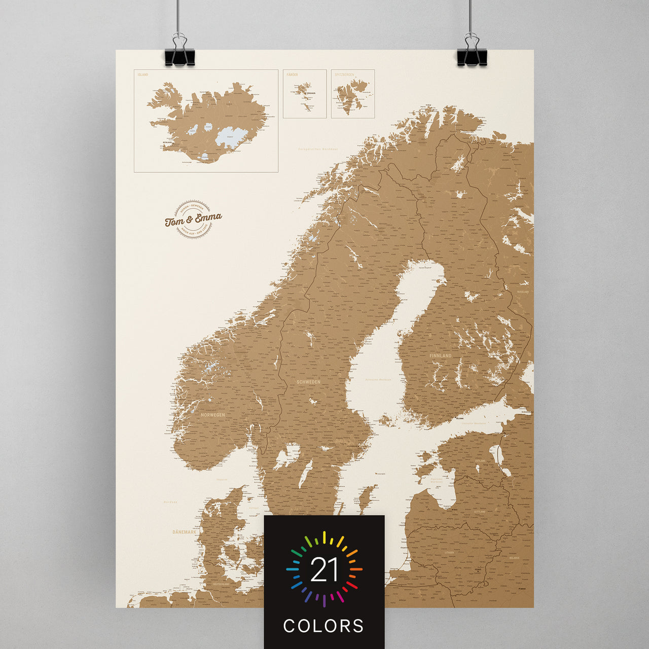 Scandinavia Map TRAVEL® Premium Poster – 18 different colors – Breuers ...