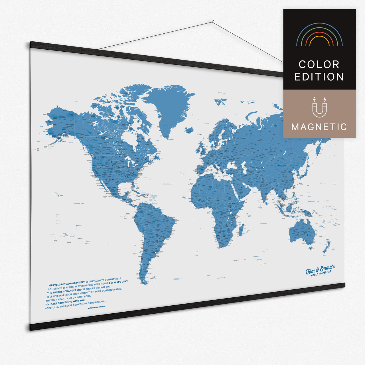 Magnetic TRAVEL® World Map Poster – Blue – Breuers Weltkarten